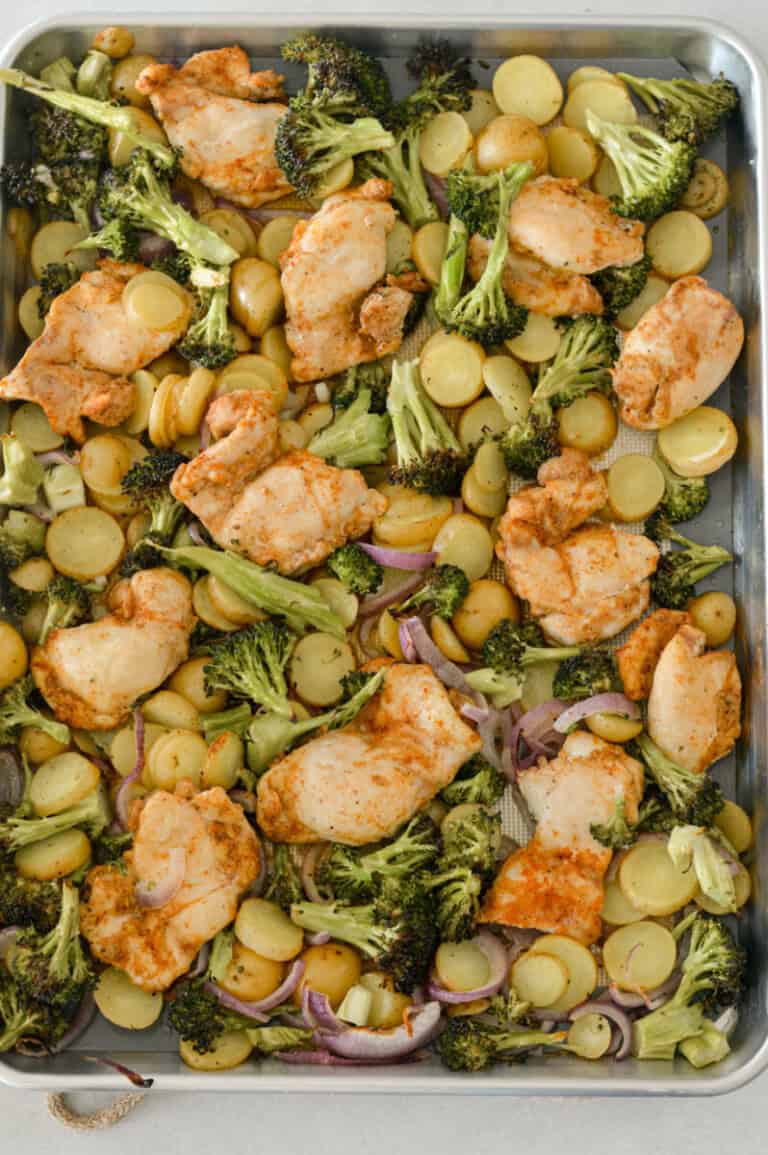 Sheet Pan Honey Mustard Chicken Thighs and Veggies - Nourished by Nic