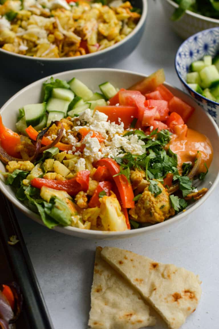 30-Minute Sheet Pan Chicken Shawarma Bowls - Nourished by Nic