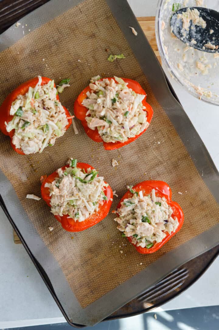 Buffalo Ranch Tuna Stuffed Red Peppers - Nourished by Nic