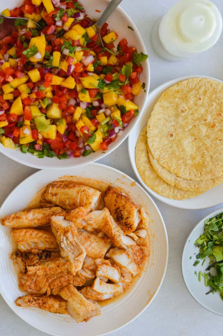 Fresh Fish Tacos with Mango Salsa - Nourished by Nic