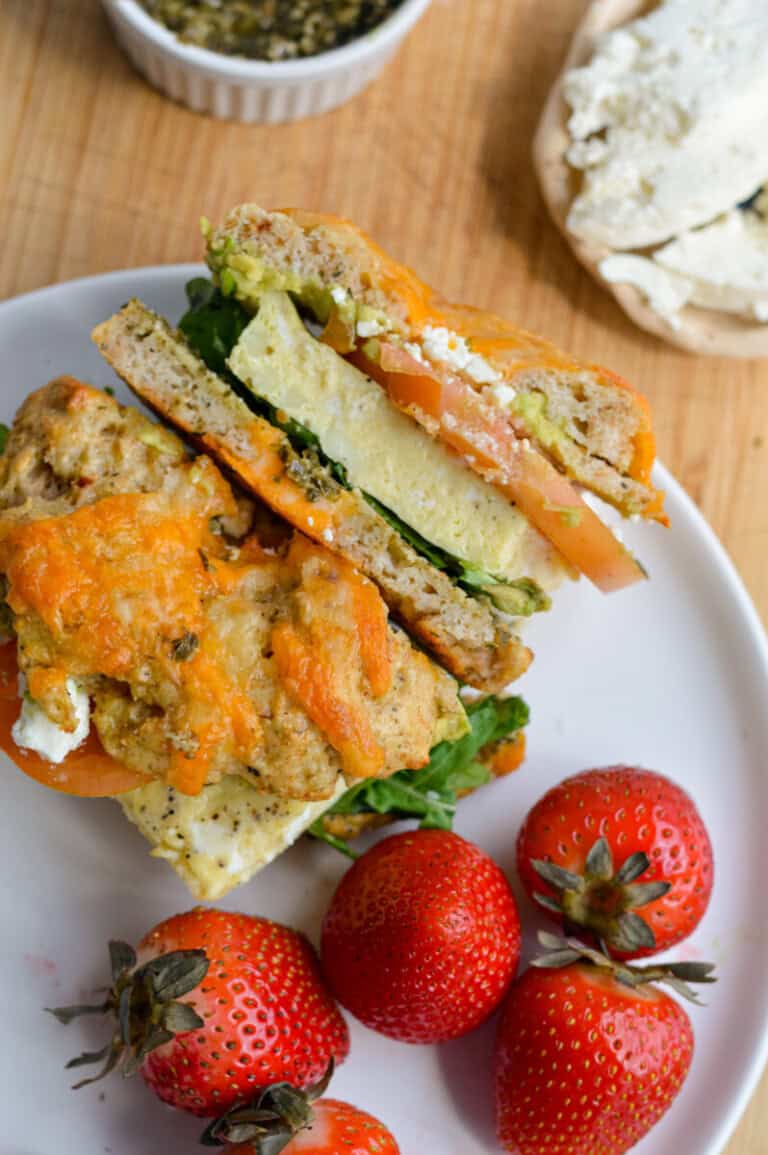 Mediterranean Bagel Breakfast Sandwiches - Nourished by Nic