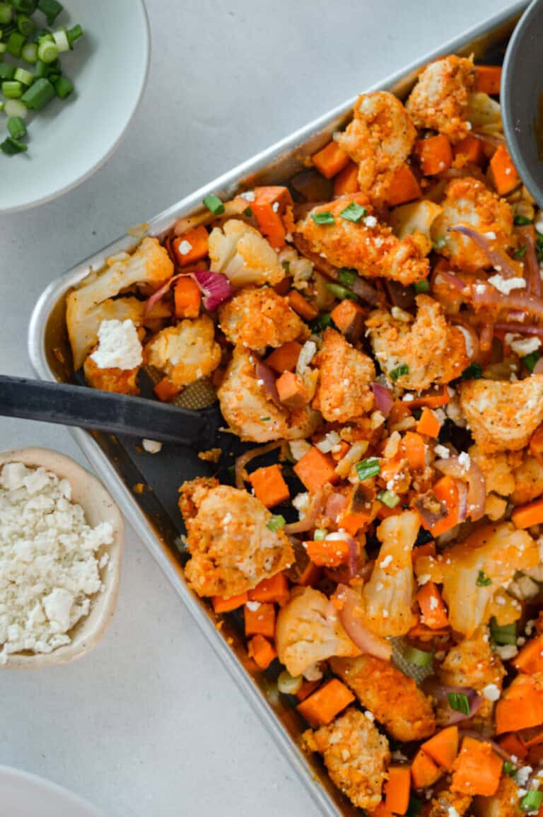 Sheet Pan Buffalo Chicken and Sweet Potato Bowls - Nourished by Nic
