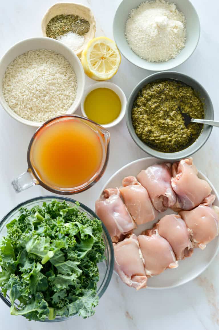 One Pan Chicken Thighs and Pesto Rice - Nourished by Nic