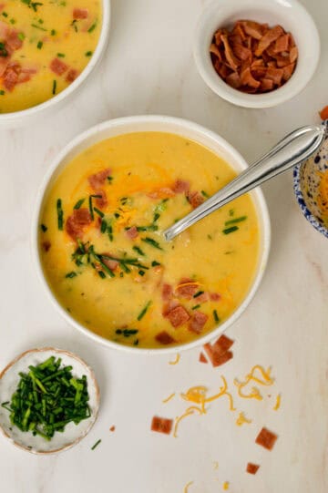 High Protein Loaded Potato Soup - Nourished by Nic